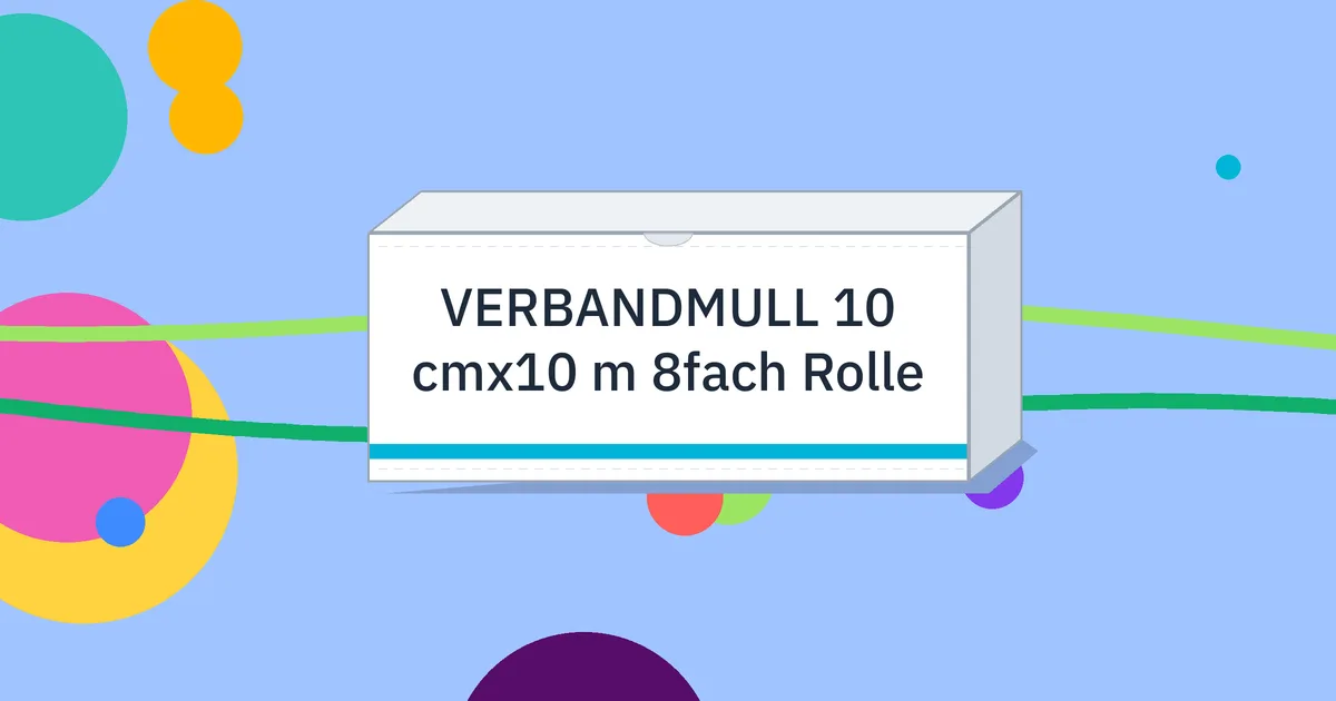 Symbolbild: Packung mit der Aufschrift VERBANDMULL 10 cmx10 m 8fach Rolle (PZN 03140316) – Verfügbarkeit und Bezug in Apotheken in Frankfurt am Main