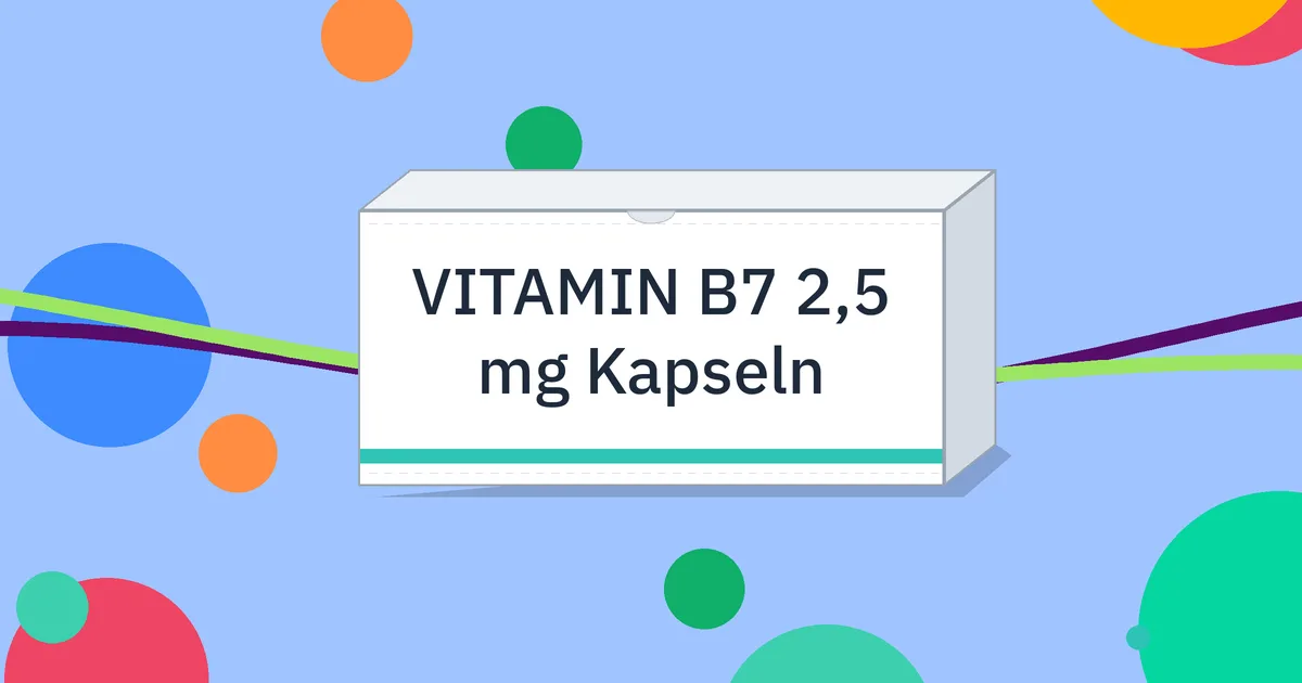 Symbolbild: Packung mit der Aufschrift VITAMIN B7 2,5 mg Kapseln (PZN 09786841) – Verfügbarkeit und Bezug in Apotheken in Frankfurt am Main