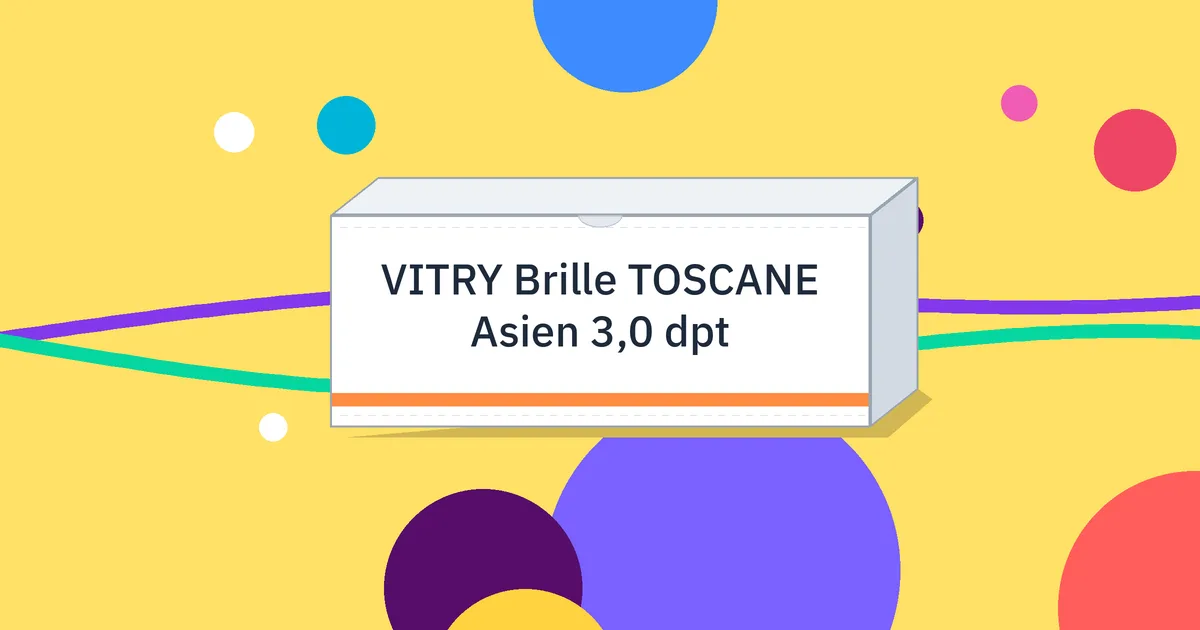 Symbolbild: Packung mit der Aufschrift VITRY Brille TOSCANE Asien 3,0 dpt (PZN 18163085) – Verfügbarkeit und Bezug in Apotheken in Frankfurt am Main