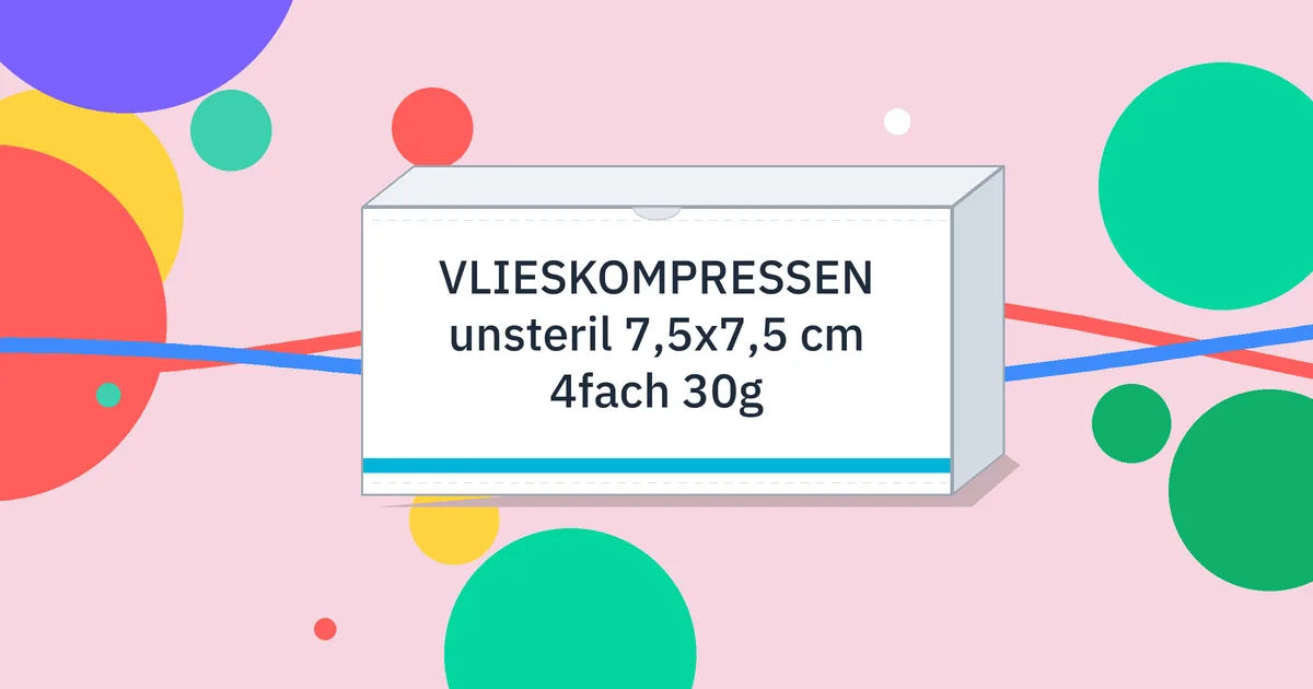 Symbolbild: Packung mit der Aufschrift VLIESKOMPRESSEN unsteril 7,5x7,5 cm 4fach 30g (PZN 01450225) – Verfügbarkeit und Bezug in Apotheken in Frankfurt am Main