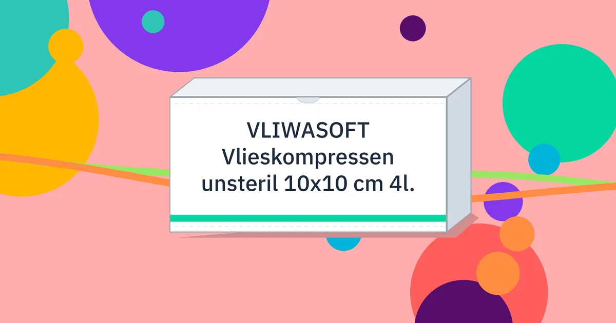 Symbolbild: Packung mit der Aufschrift VLIWASOFT Vlieskompressen unsteril 10x10 cm 4l. (PZN 19377233) – Verfügbarkeit und Bezug in Apotheken in Frankfurt am Main