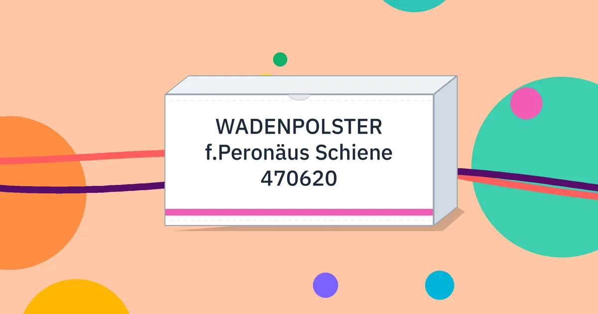 Symbolbild: Packung mit der Aufschrift WADENPOLSTER f.Peronäus Schiene 470620 (PZN 11014554) – Verfügbarkeit und Bezug in Apotheken in Frankfurt am Main