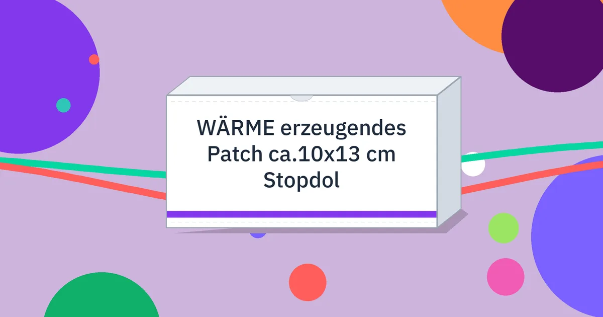Symbolbild: Packung mit der Aufschrift WÄRME erzeugendes Patch ca.10x13 cm Stopdol (PZN 16204354) – Verfügbarkeit und Bezug in Apotheken in Frankfurt am Main