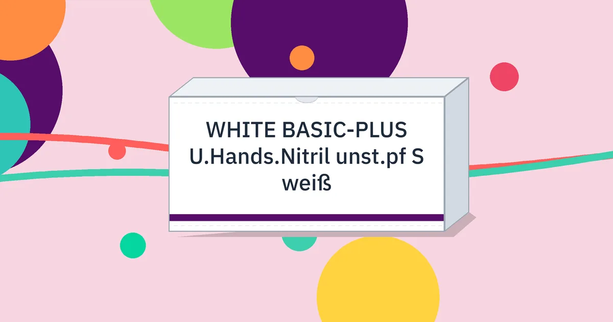 Symbolbild: Packung mit der Aufschrift WHITE BASIC-PLUS U.Hands.Nitril unst.pf S weiß (PZN 15434721) – Verfügbarkeit und Bezug in Apotheken in Frankfurt am Main