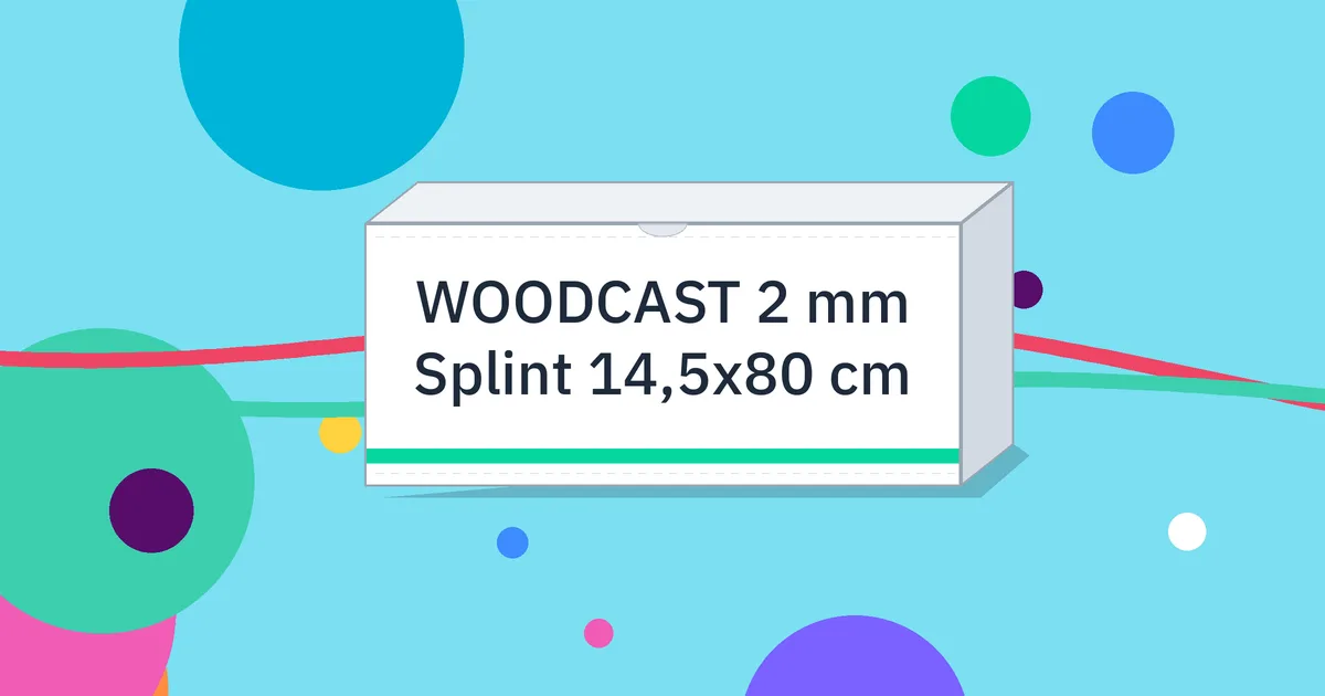 Symbolbild: Packung mit der Aufschrift WOODCAST 2 mm Splint 14,5x80 cm (PZN 03638909) – Verfügbarkeit und Bezug in Apotheken in Frankfurt am Main