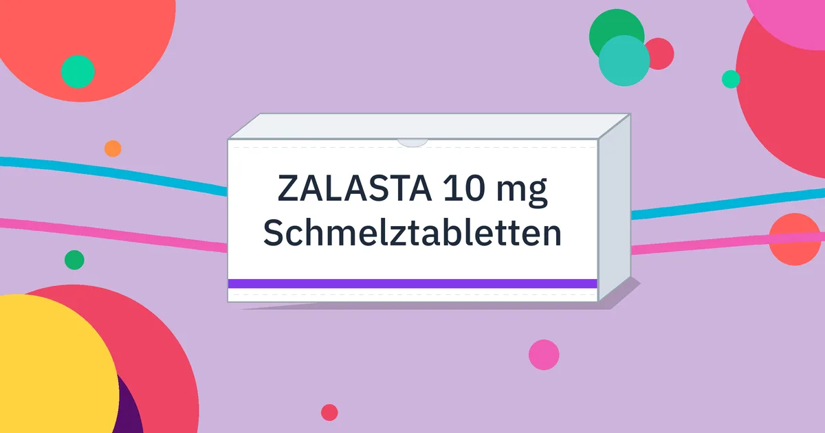 Symbolbild: Packung mit der Aufschrift ZALASTA 10 mg Schmelztabletten (PZN 09098012) – Verfügbarkeit und Bezug in Apotheken in Frankfurt am Main