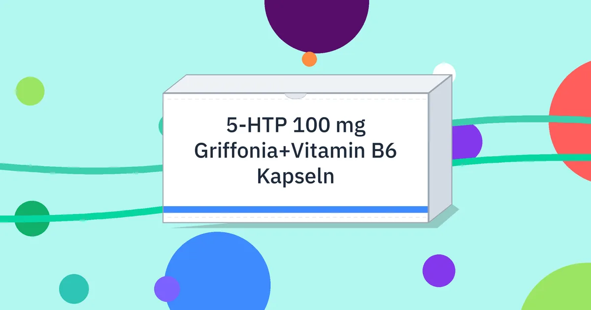 Symbolbild: Packung mit der Aufschrift 5-HTP 100 mg Griffonia+Vitamin B6 Kapseln (PZN 20015498) – Verfügbarkeit und Bezug in Apotheken in Frankfurt am Main