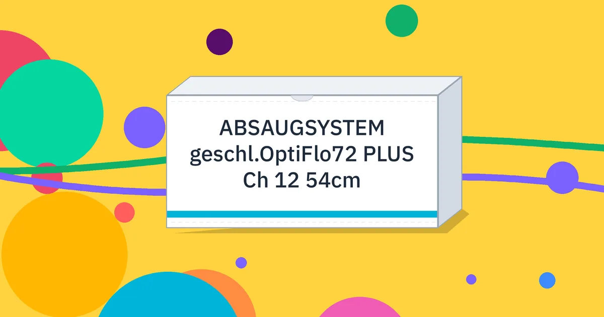 Symbolbild: Packung mit der Aufschrift ABSAUGSYSTEM geschl.OptiFlo72 PLUS Ch 12 54cm (PZN 11049334) – Verfügbarkeit und Bezug in Apotheken in Frankfurt am Main
