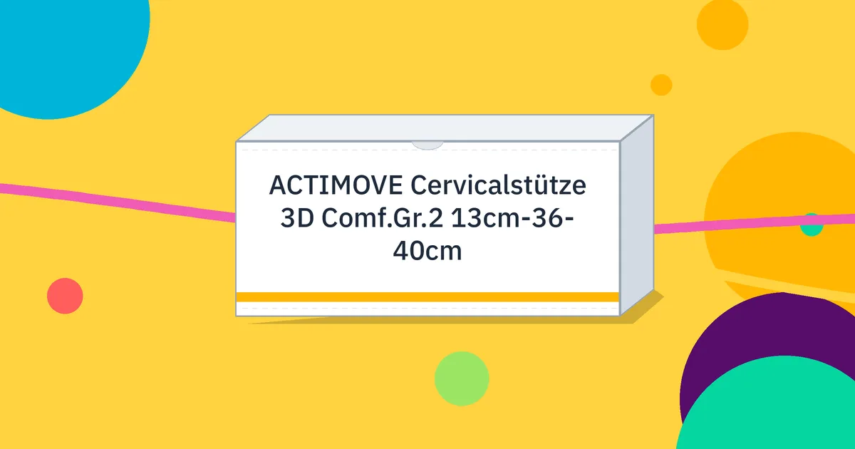 Symbolbild: Packung mit der Aufschrift ACTIMOVE Cervicalstütze 3D Comf.Gr.2 13cm-36-40cm (PZN 17949010) – Verfügbarkeit und Bezug in Apotheken in Frankfurt am Main