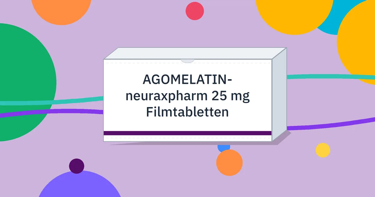 Symbolbild: Packung mit der Aufschrift AGOMELATIN-neuraxpharm 25 mg Filmtabletten (PZN 14239555) – Verfügbarkeit und Bezug in Apotheken in Frankfurt am Main