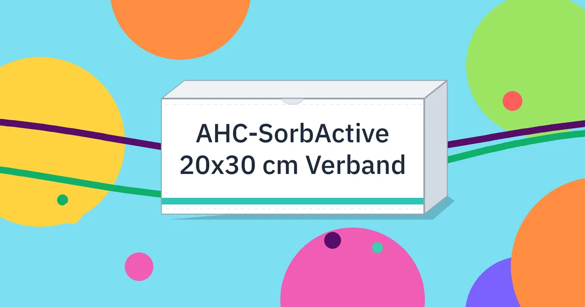 Symbolbild: Packung mit der Aufschrift AHC-SorbActive 20x30 cm Verband (PZN 19827363) – Verfügbarkeit und Bezug in Apotheken in Frankfurt am Main