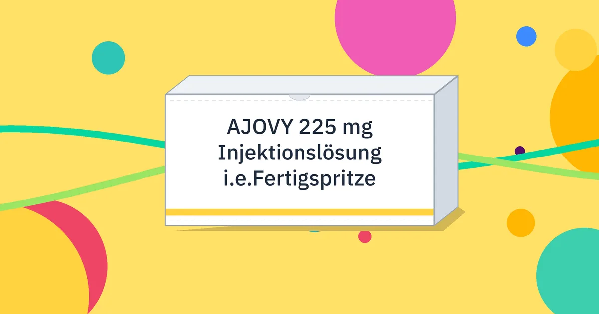 Symbolbild: Packung mit der Aufschrift AJOVY 225 mg Injektionslösung i.e.Fertigspritze (PZN 19433724) – Verfügbarkeit und Bezug in Apotheken in Frankfurt am Main
