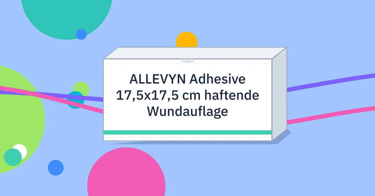 Symbolbild: Packung mit der Aufschrift ALLEVYN Adhesive 17,5x17,5 cm haftende Wundauflage (PZN 19697966) – Verfügbarkeit und Bezug in Apotheken in Frankfurt am Main