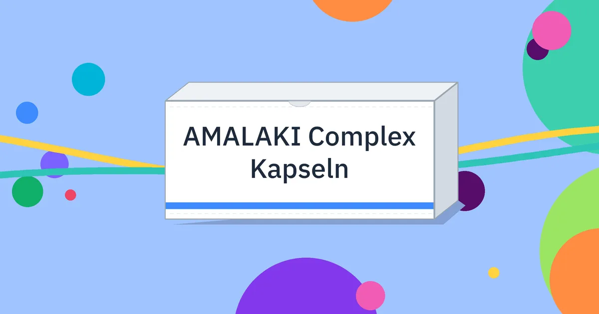 Symbolbild: Packung mit der Aufschrift AMALAKI Complex Kapseln (PZN 19641977) – Verfügbarkeit und Bezug in Apotheken in Frankfurt am Main