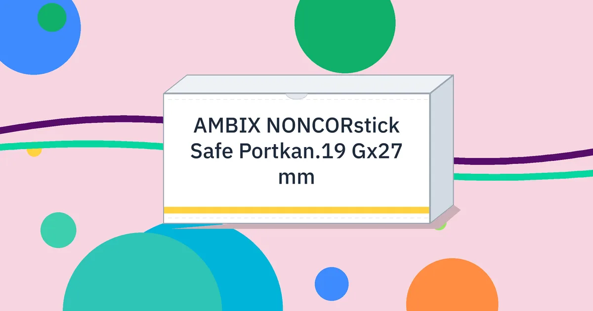 Symbolbild: Packung mit der Aufschrift AMBIX NONCORstick Safe Portkan.19 Gx27 mm (PZN 15565535) – Verfügbarkeit und Bezug in Apotheken in Frankfurt am Main