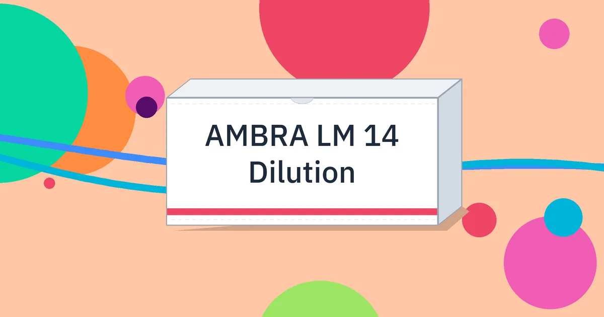 Symbolbild: Packung mit der Aufschrift AMBRA LM 14 Dilution (PZN 12759807) – Verfügbarkeit und Bezug in Apotheken in Frankfurt am Main