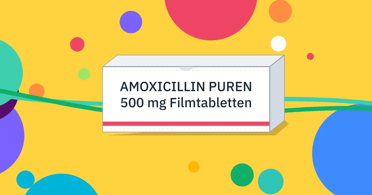 Symbolbild: Packung mit der Aufschrift AMOXICILLIN PUREN 500 mg Filmtabletten (PZN 17604179) – Verfügbarkeit und Bezug in Apotheken in Frankfurt am Main