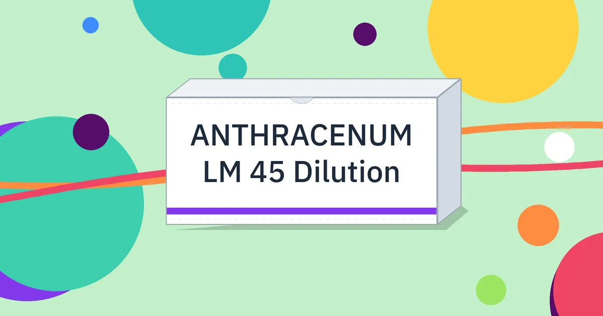 Symbolbild: Packung mit der Aufschrift ANTHRACENUM LM 45 Dilution (PZN 13370520) – Verfügbarkeit und Bezug in Apotheken in Frankfurt am Main