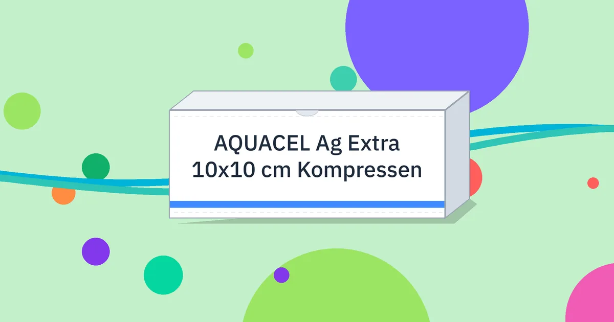 Symbolbild: Packung mit der Aufschrift AQUACEL Ag Extra 10x10 cm Kompressen (PZN 17512023) – Verfügbarkeit und Bezug in Apotheken in Frankfurt am Main
