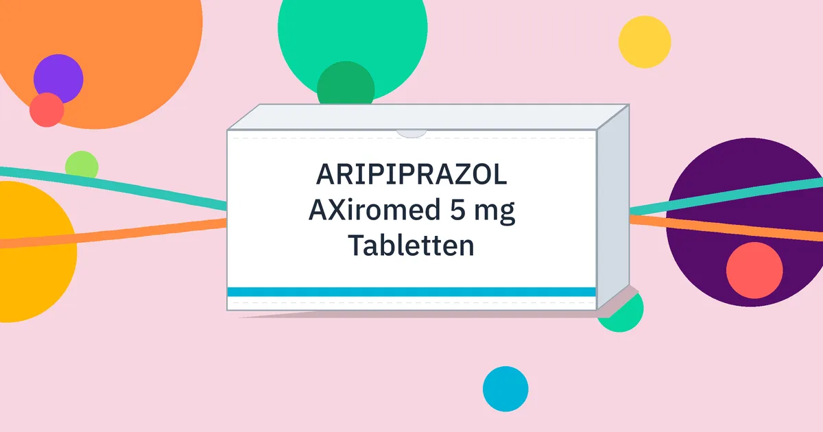 Symbolbild: Packung mit der Aufschrift ARIPIPRAZOL AXiromed 5 mg Tabletten (PZN 13817062) – Verfügbarkeit und Bezug in Apotheken in Frankfurt am Main