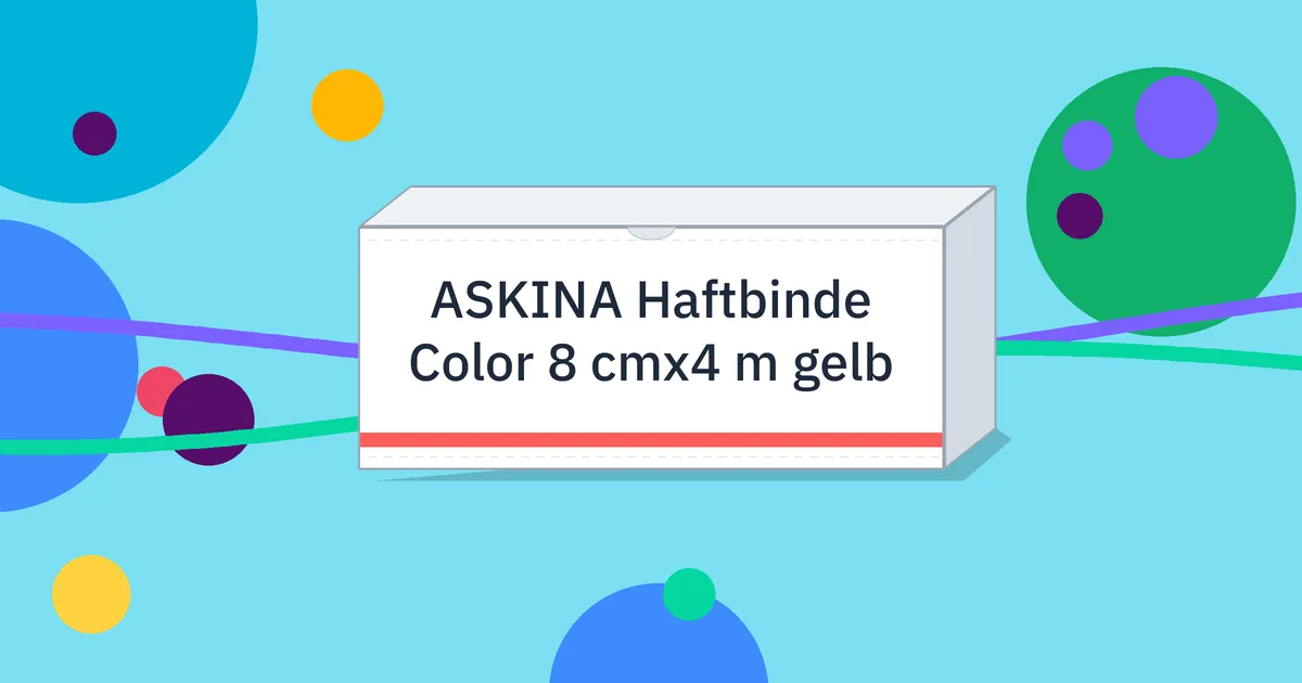Symbolbild: Packung mit der Aufschrift ASKINA Haftbinde Color 8 cmx4 m gelb (PZN 11310637) – Verfügbarkeit und Bezug in Apotheken in Frankfurt am Main