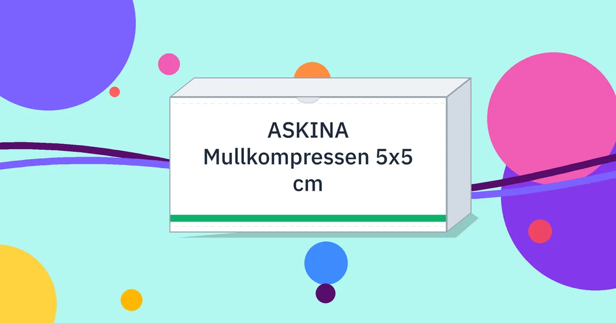 Symbolbild: Packung mit der Aufschrift ASKINA Mullkompressen 5x5 cm (PZN 06874510) – Verfügbarkeit und Bezug in Apotheken in Frankfurt am Main