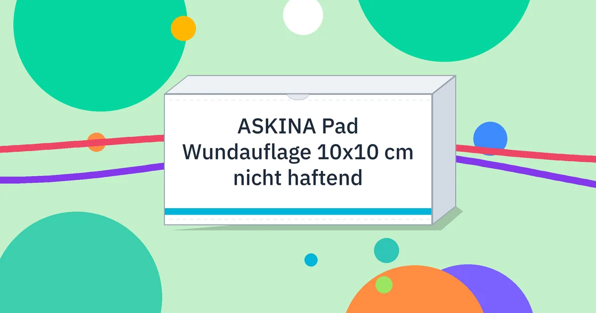Symbolbild: Packung mit der Aufschrift ASKINA Pad Wundauflage 10x10 cm nicht haftend (PZN 15565067) – Verfügbarkeit und Bezug in Apotheken in Frankfurt am Main