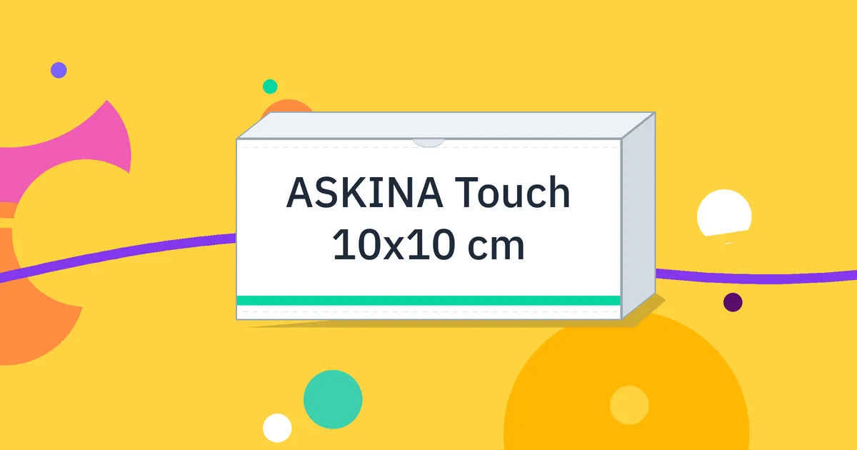 Symbolbild: Packung mit der Aufschrift ASKINA Touch 10x10 cm (PZN 12736309) – Verfügbarkeit und Bezug in Apotheken in Frankfurt am Main