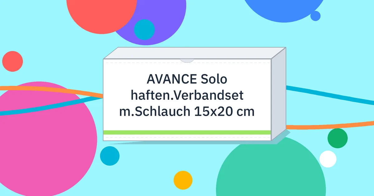 Symbolbild: Packung mit der Aufschrift AVANCE Solo haften.Verbandset m.Schlauch 15x20 cm (PZN 16821762) – Verfügbarkeit und Bezug in Apotheken in Frankfurt am Main