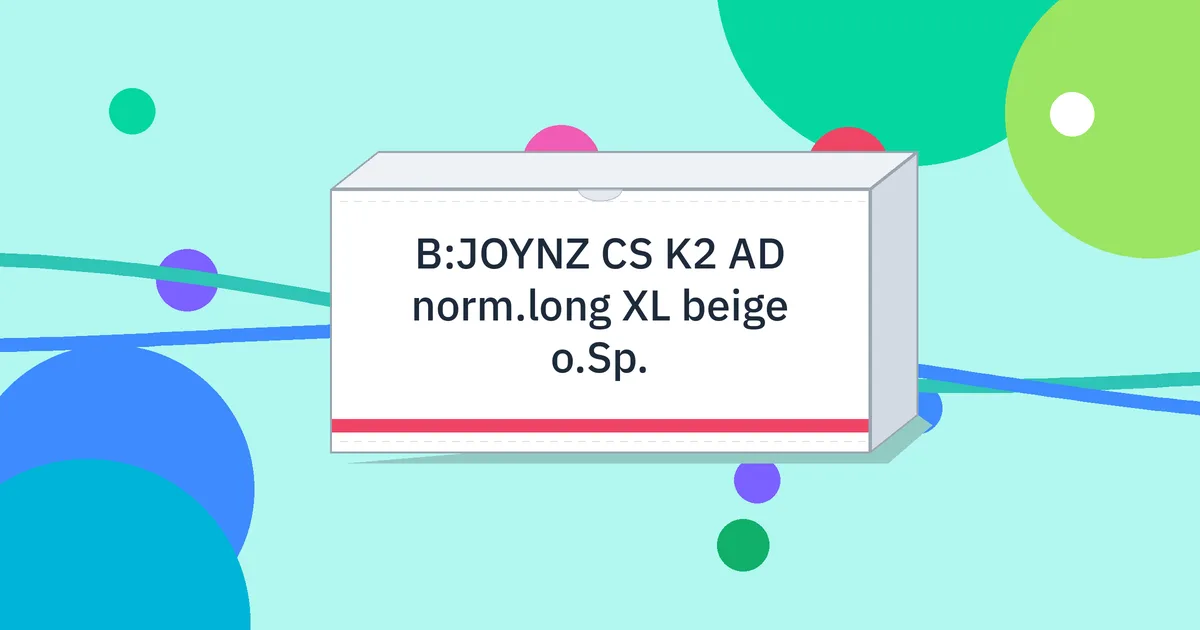 Symbolbild: Packung mit der Aufschrift B:JOYNZ CS K2 AD norm.long XL beige o.Sp. (PZN 20525874) – Verfügbarkeit und Bezug in Apotheken in Frankfurt am Main