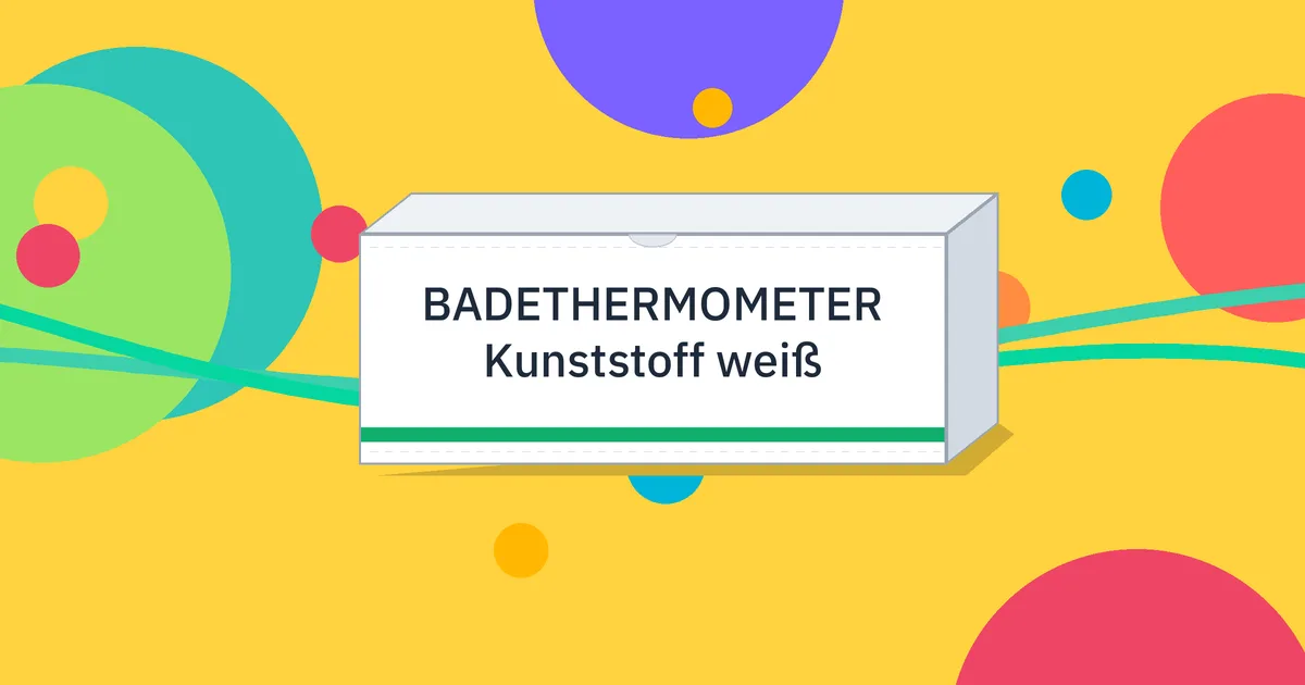 Symbolbild: Packung mit der Aufschrift BADETHERMOMETER Kunststoff weiß (PZN 06910915) – Verfügbarkeit und Bezug in Apotheken in Frankfurt am Main