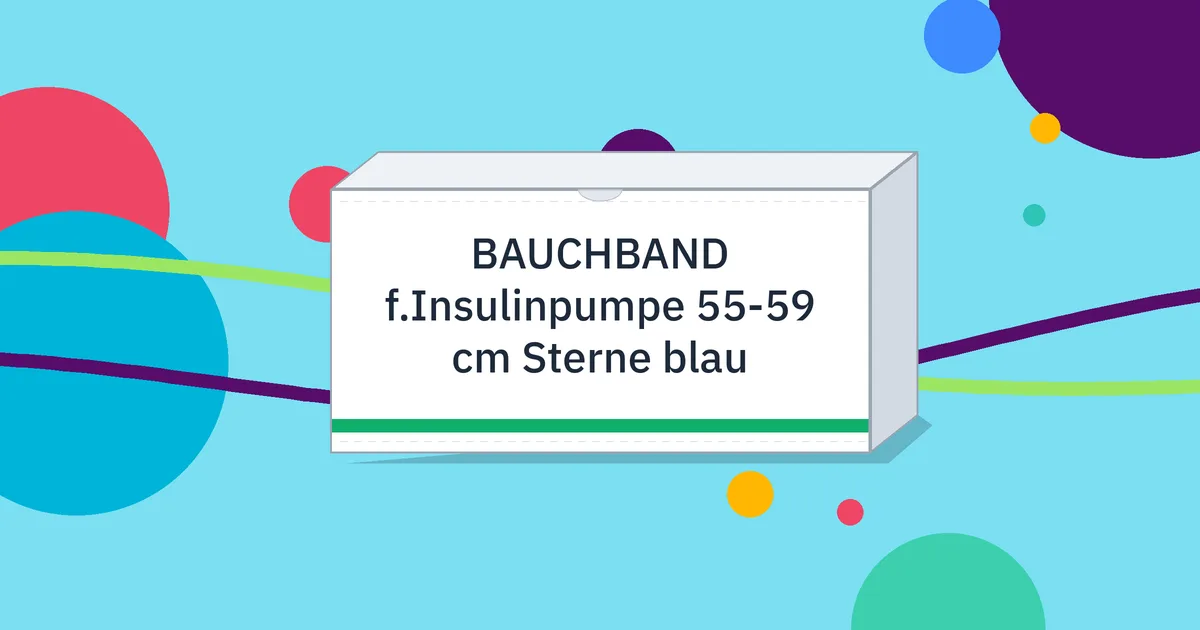 Symbolbild: Packung mit der Aufschrift BAUCHBAND f.Insulinpumpe 55-59 cm Sterne blau (PZN 16510140) – Verfügbarkeit und Bezug in Apotheken in Frankfurt am Main