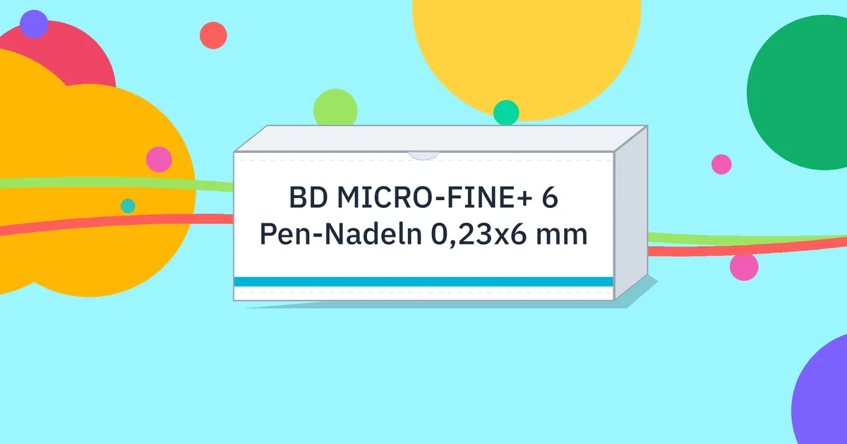 Symbolbild: Packung mit der Aufschrift BD MICRO-FINE+ 6 Pen-Nadeln 0,23x6 mm (PZN 19896482) – Verfügbarkeit und Bezug in Apotheken in Frankfurt am Main