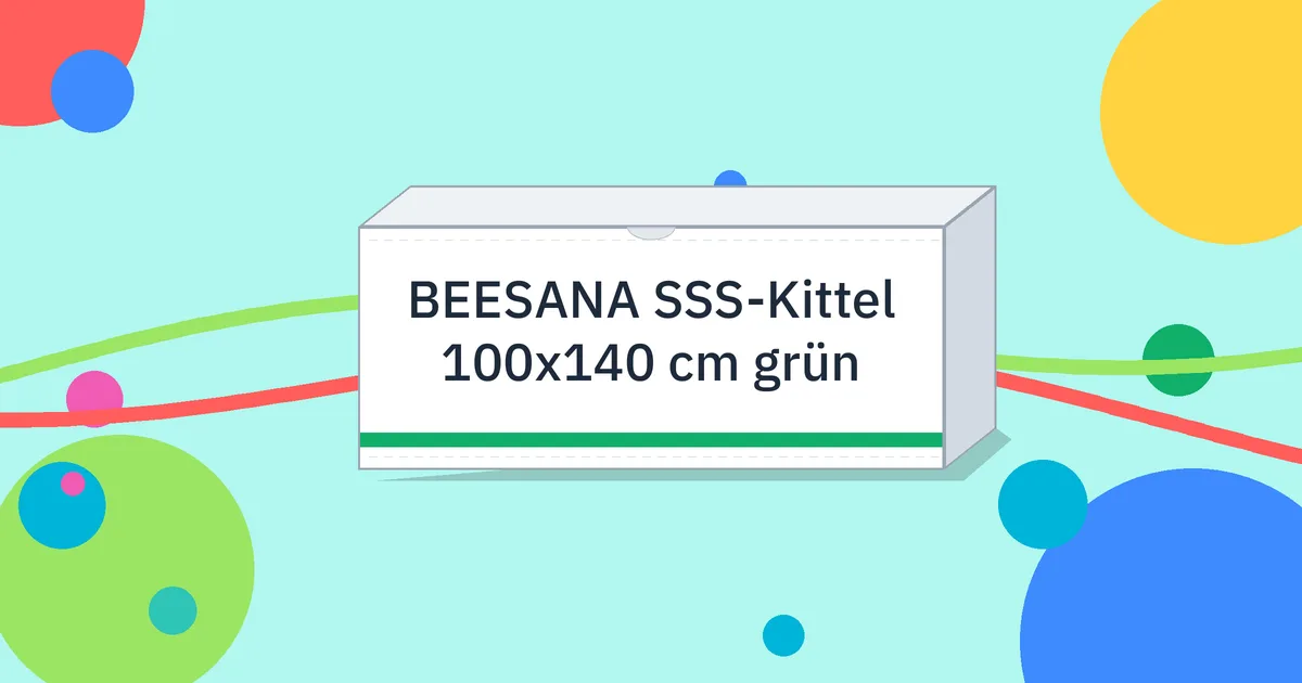 Symbolbild: Packung mit der Aufschrift BEESANA SSS-Kittel 100x140 cm grün (PZN 11518674) – Verfügbarkeit und Bezug in Apotheken in Frankfurt am Main