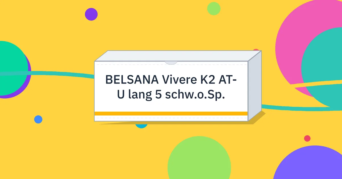 Symbolbild: Packung mit der Aufschrift BELSANA Vivere K2 AT-U lang 5 schw.o.Sp. (PZN 08539365) – Verfügbarkeit und Bezug in Apotheken in Frankfurt am Main