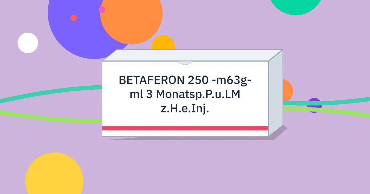 Symbolbild: Packung mit der Aufschrift BETAFERON 250 -m63g-ml 3 Monatsp.P.u.LM z.H.e.Inj. (PZN 17877345) – Verfügbarkeit und Bezug in Apotheken in Frankfurt am Main