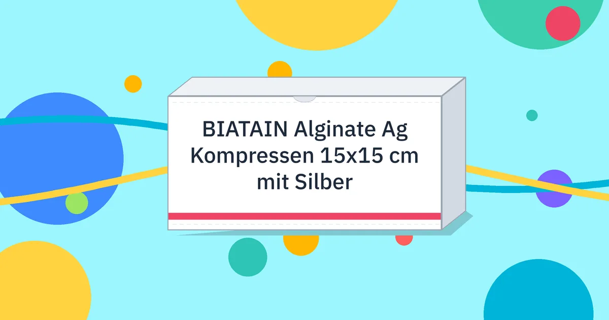 Symbolbild: Packung mit der Aufschrift BIATAIN Alginate Ag Kompressen 15x15 cm mit Silber (PZN 11117231) – Verfügbarkeit und Bezug in Apotheken in Frankfurt am Main