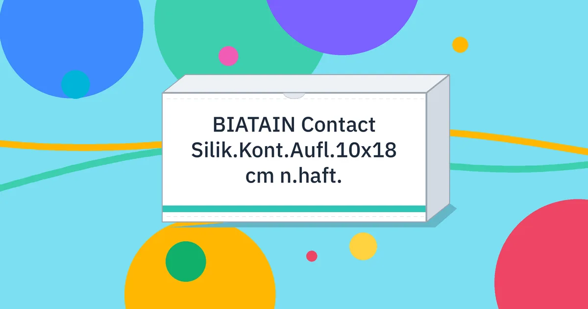 Symbolbild: Packung mit der Aufschrift BIATAIN Contact Silik.Kont.Aufl.10x18 cm n.haft. (PZN 15628750) – Verfügbarkeit und Bezug in Apotheken in Frankfurt am Main