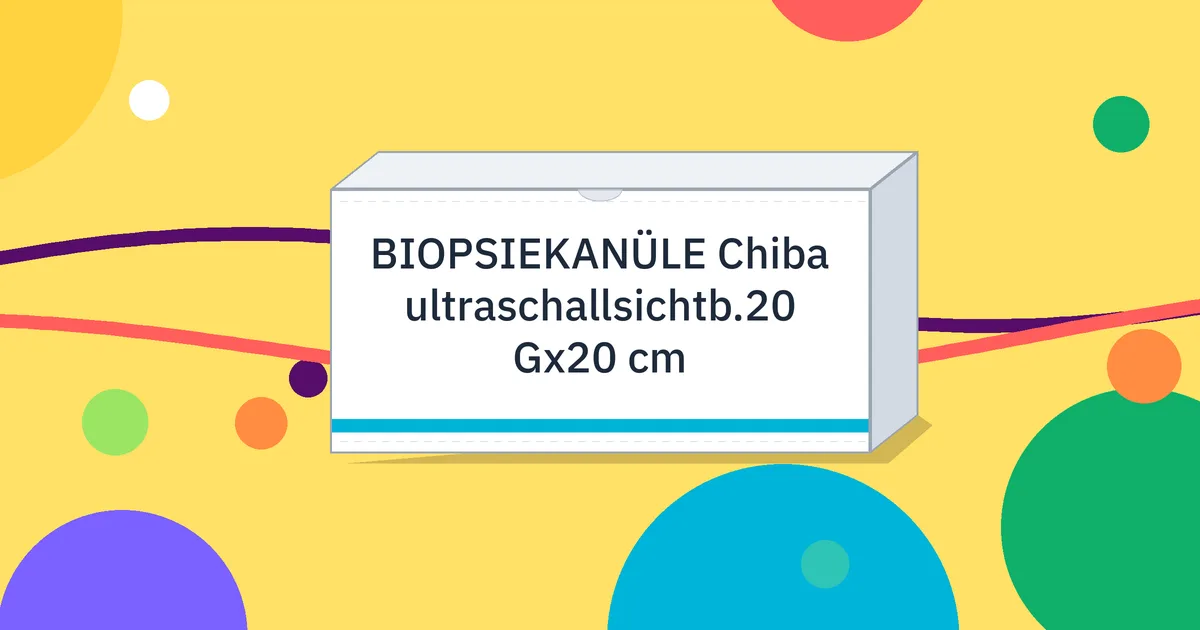 Symbolbild: Packung mit der Aufschrift BIOPSIEKANÜLE Chiba ultraschallsichtb.20 Gx20 cm (PZN 02350098) – Verfügbarkeit und Bezug in Apotheken in Frankfurt am Main