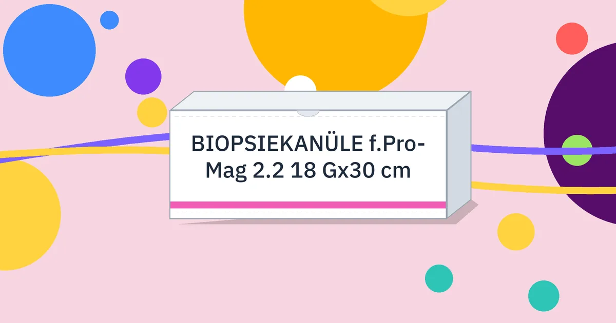 Symbolbild: Packung mit der Aufschrift BIOPSIEKANÜLE f.Pro-Mag 2.2 18 Gx30 cm (PZN 04507664) – Verfügbarkeit und Bezug in Apotheken in Frankfurt am Main