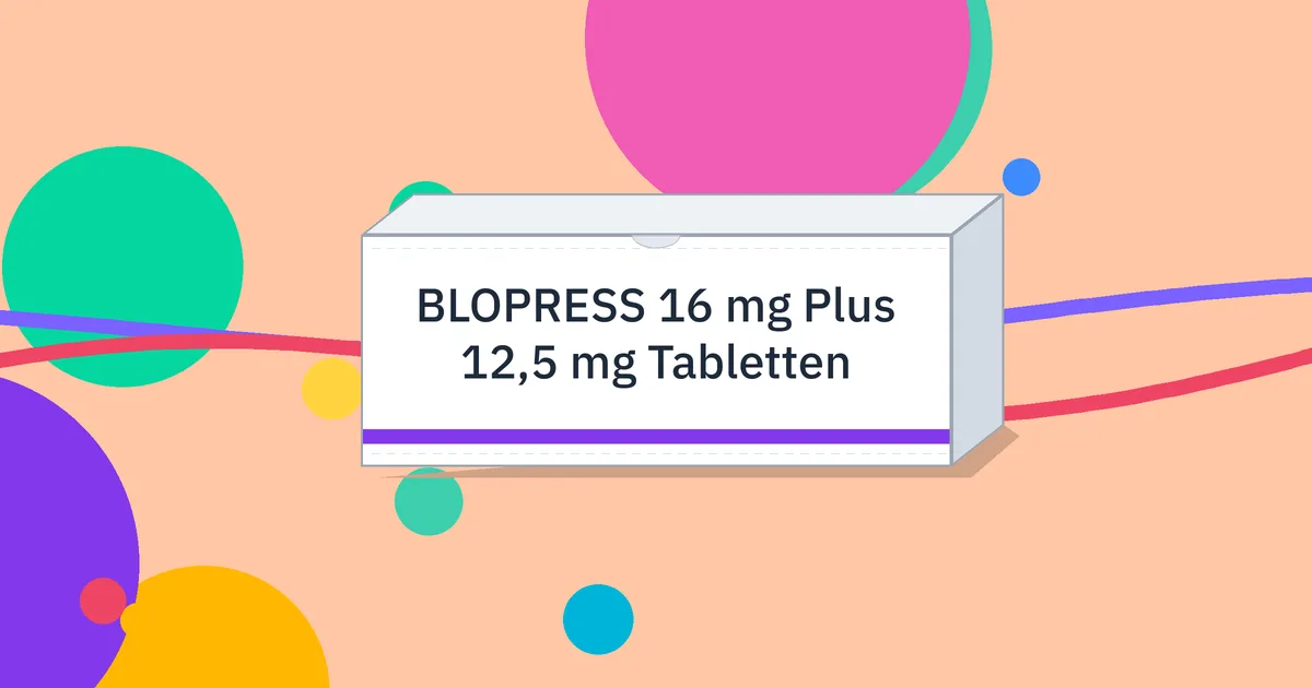 Symbolbild: Packung mit der Aufschrift BLOPRESS 16 mg Plus 12,5 mg Tabletten (PZN 05395948) – Verfügbarkeit und Bezug in Apotheken in Frankfurt am Main