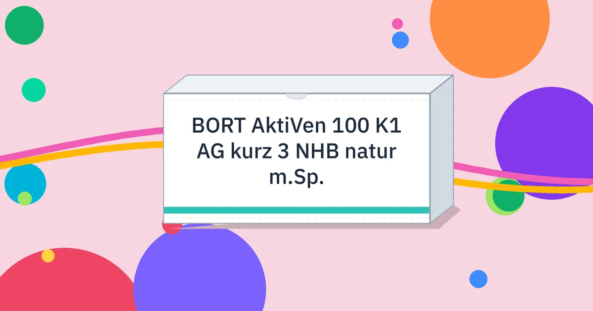 Symbolbild: Packung mit der Aufschrift BORT AktiVen 100 K1 AG kurz 3 NHB natur m.Sp. (PZN 13729895) – Verfügbarkeit und Bezug in Apotheken in Frankfurt am Main
