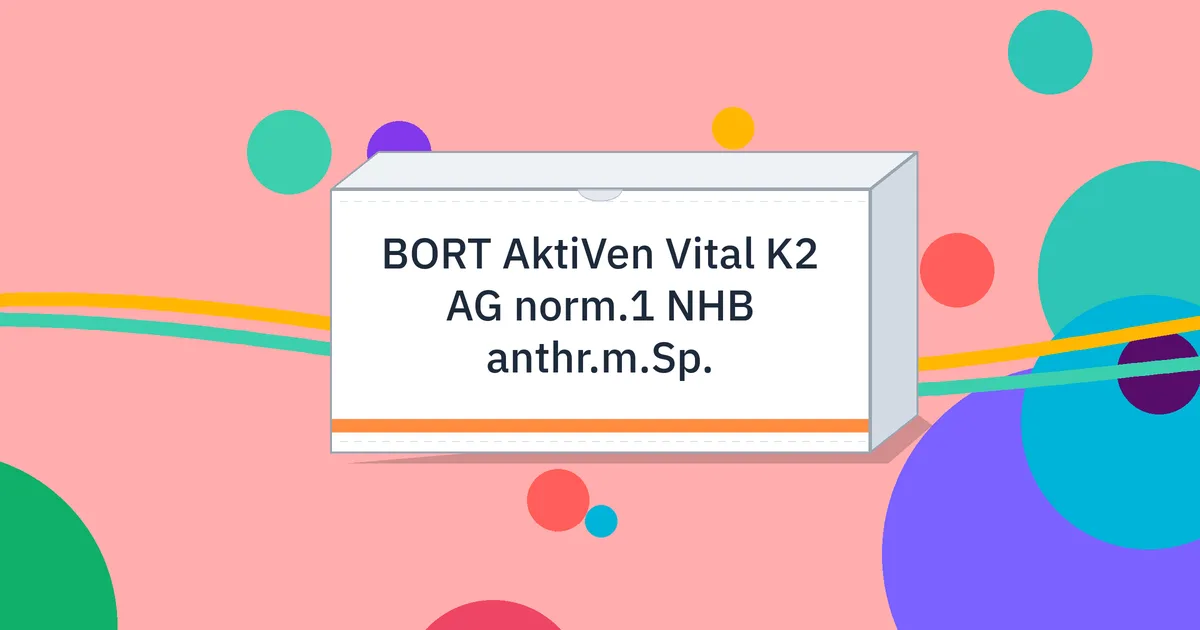 Symbolbild: Packung mit der Aufschrift BORT AktiVen Vital K2 AG norm.1 NHB anthr.m.Sp. (PZN 13734471) – Verfügbarkeit und Bezug in Apotheken in Frankfurt am Main