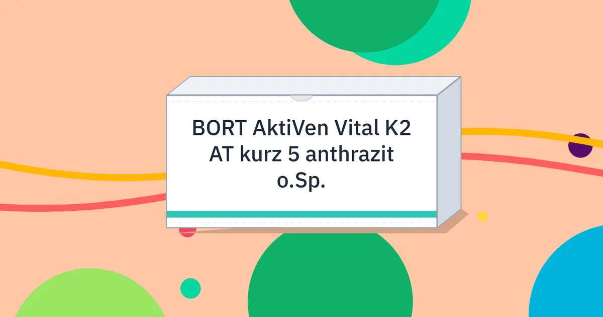 Symbolbild: Packung mit der Aufschrift BORT AktiVen Vital K2 AT kurz 5 anthrazit o.Sp. (PZN 13743174) – Verfügbarkeit und Bezug in Apotheken in Frankfurt am Main