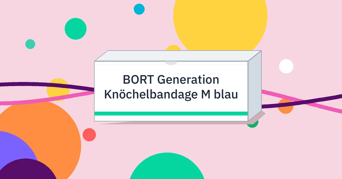 Symbolbild: Packung mit der Aufschrift BORT Generation Knöchelbandage M blau (PZN 13911832) – Verfügbarkeit und Bezug in Apotheken in Frankfurt am Main