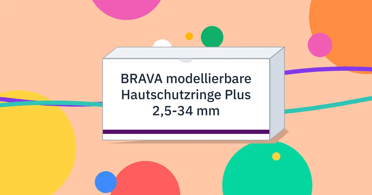 Symbolbild: Packung mit der Aufschrift BRAVA modellierbare Hautschutzringe Plus 2,5-34 mm (PZN 15567126) – Verfügbarkeit und Bezug in Apotheken in Frankfurt am Main