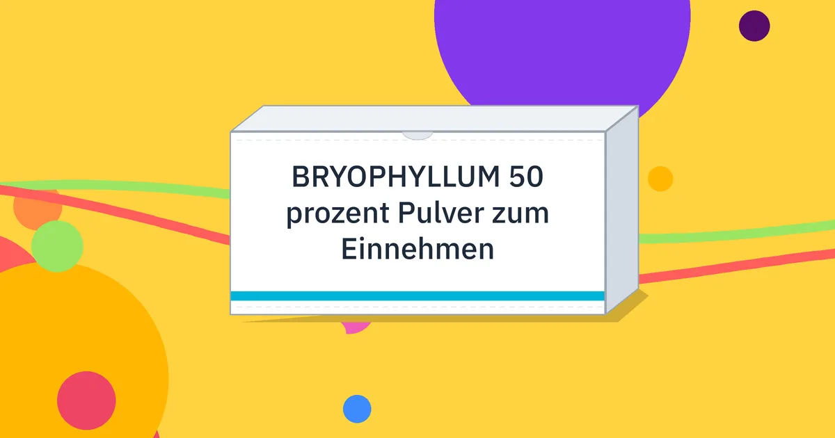Symbolbild: Packung mit der Aufschrift BRYOPHYLLUM 50 prozent Pulver zum Einnehmen (PZN 01631441) – Verfügbarkeit und Bezug in Apotheken in Frankfurt am Main