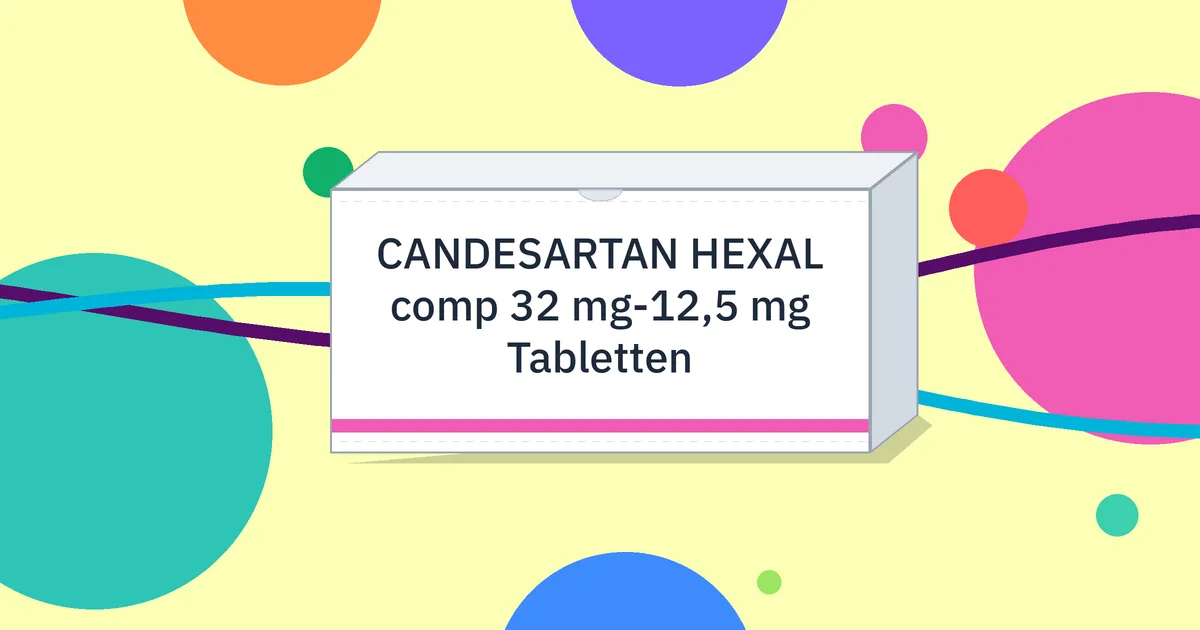 Symbolbild: Packung mit der Aufschrift CANDESARTAN HEXAL comp 32 mg-12,5 mg Tabletten (PZN 04713487) – Verfügbarkeit und Bezug in Apotheken in Frankfurt am Main