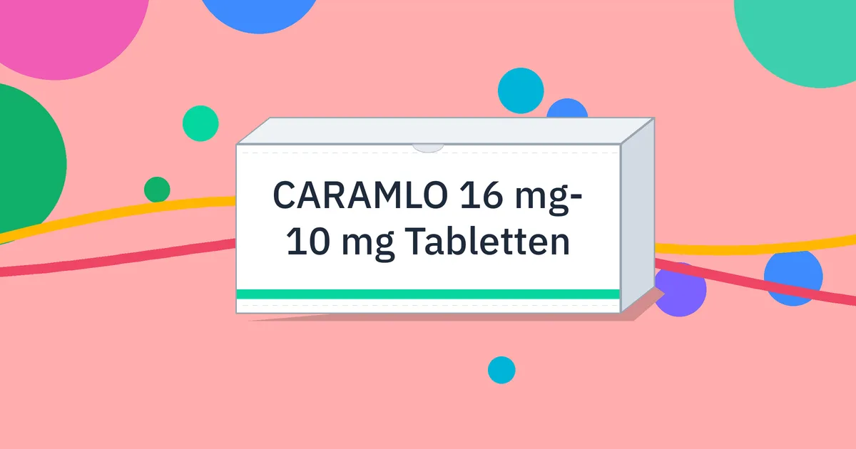 Symbolbild: Packung mit der Aufschrift CARAMLO 16 mg-10 mg Tabletten (PZN 16037749) – Verfügbarkeit und Bezug in Apotheken in Frankfurt am Main