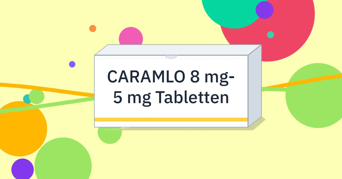 Symbolbild: Packung mit der Aufschrift CARAMLO 8 mg-5 mg Tabletten (PZN 15637111) – Verfügbarkeit und Bezug in Apotheken in Frankfurt am Main